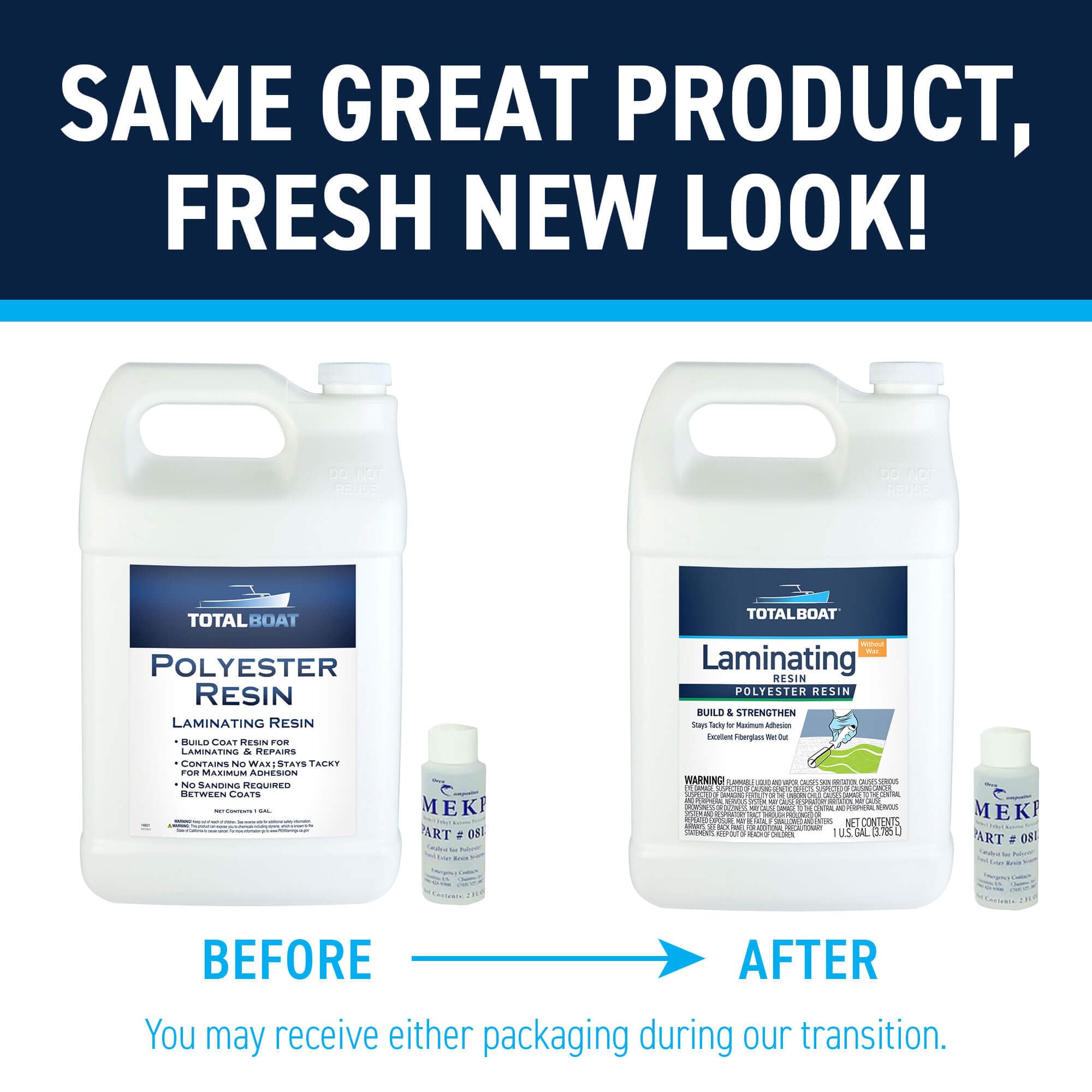 TotalBoat Polyester Laminating Resin - Marine Grade Fiberglass Resin and MEKP Catalyst for Layups and Repairs (Gallon)