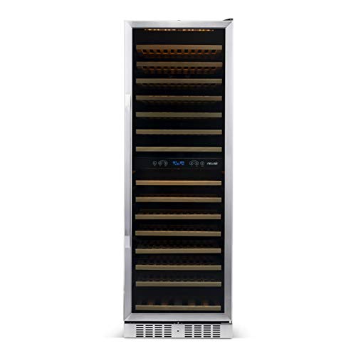 NewAir 24" Wine Cooler Refrigerator, Large 160 Bottle Built-in or Freestanding Dual Zone Wine Cellar in Stainless Steel with Precision Thermostat, and Full Extension Beechwood Shelves