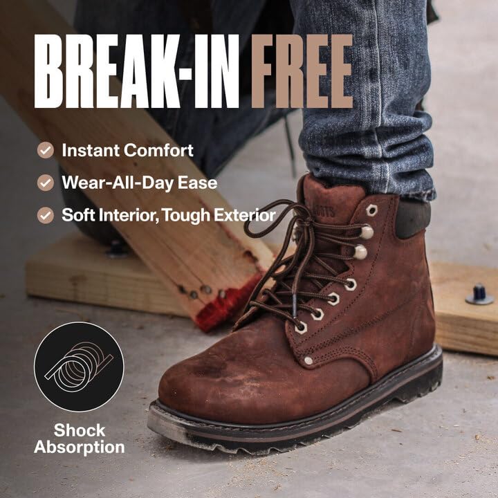 EVER BOOTS Tank Men's Soft Toe Oil Full Grain Leather Work Boots Construction Rubber Sole (10 D(M), Darkbrown)