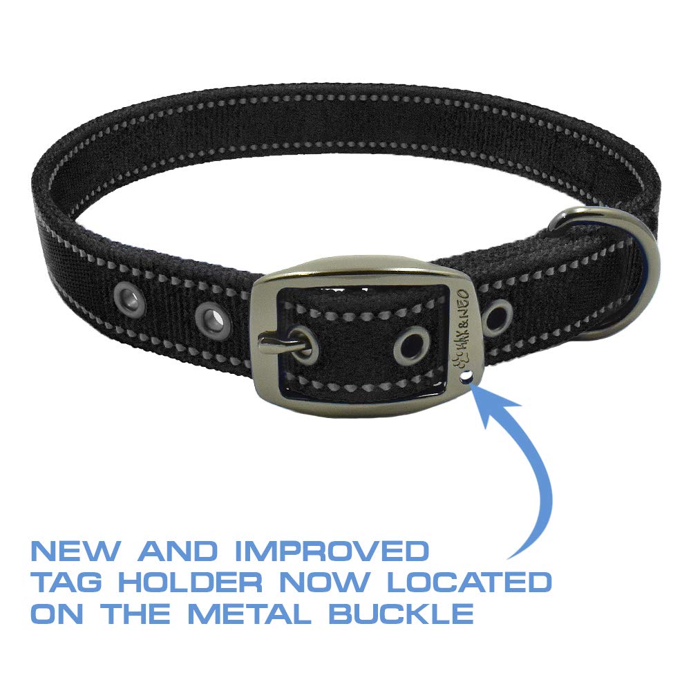 Max and Neo MAX Reflective Metal Buckle Dog Collar - We Donate a Collar to a Dog Rescue for Every Collar Sold (Medium, Black)