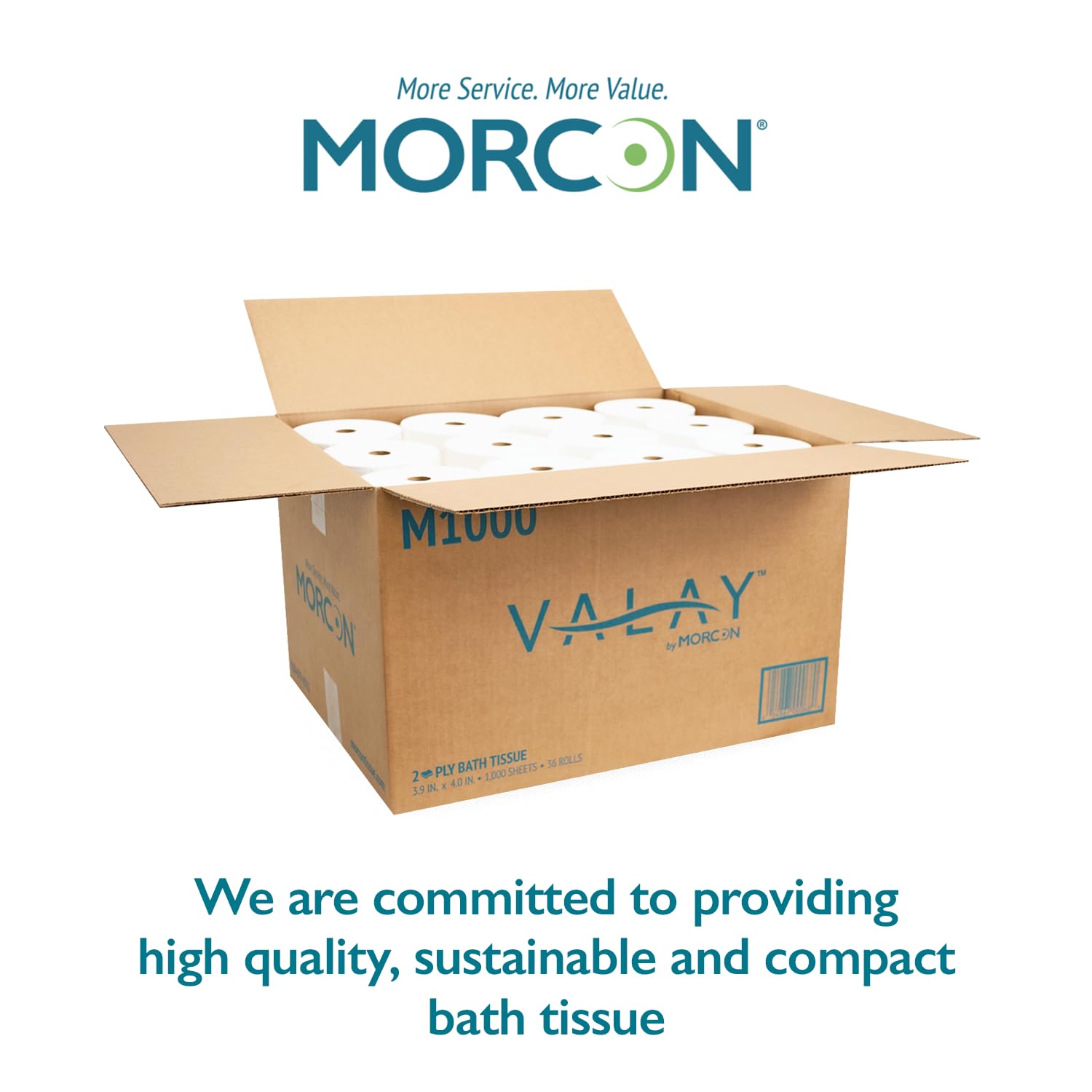 Morcon M1000 Compact Small Core Coreless Alternative, Premium Bath Tissue Roll, High Capacity Commercial Toilet Paper 2 Ply, Soft & Absorbent Tissue, 1000 Sheet Toilet Paper Per Roll, 36 Rolls