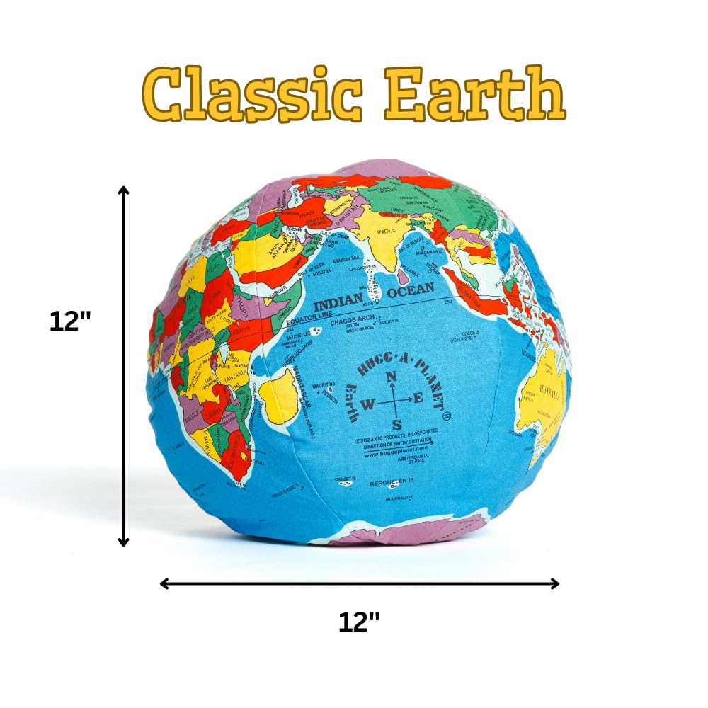 Hugg-A-Planet Pocket Earth with Moon Soft Plush Globe for Learning | for Kids, Teens, Adults, Teachers, and Parents | Educational Toy | Labels of The Earth and Moon |