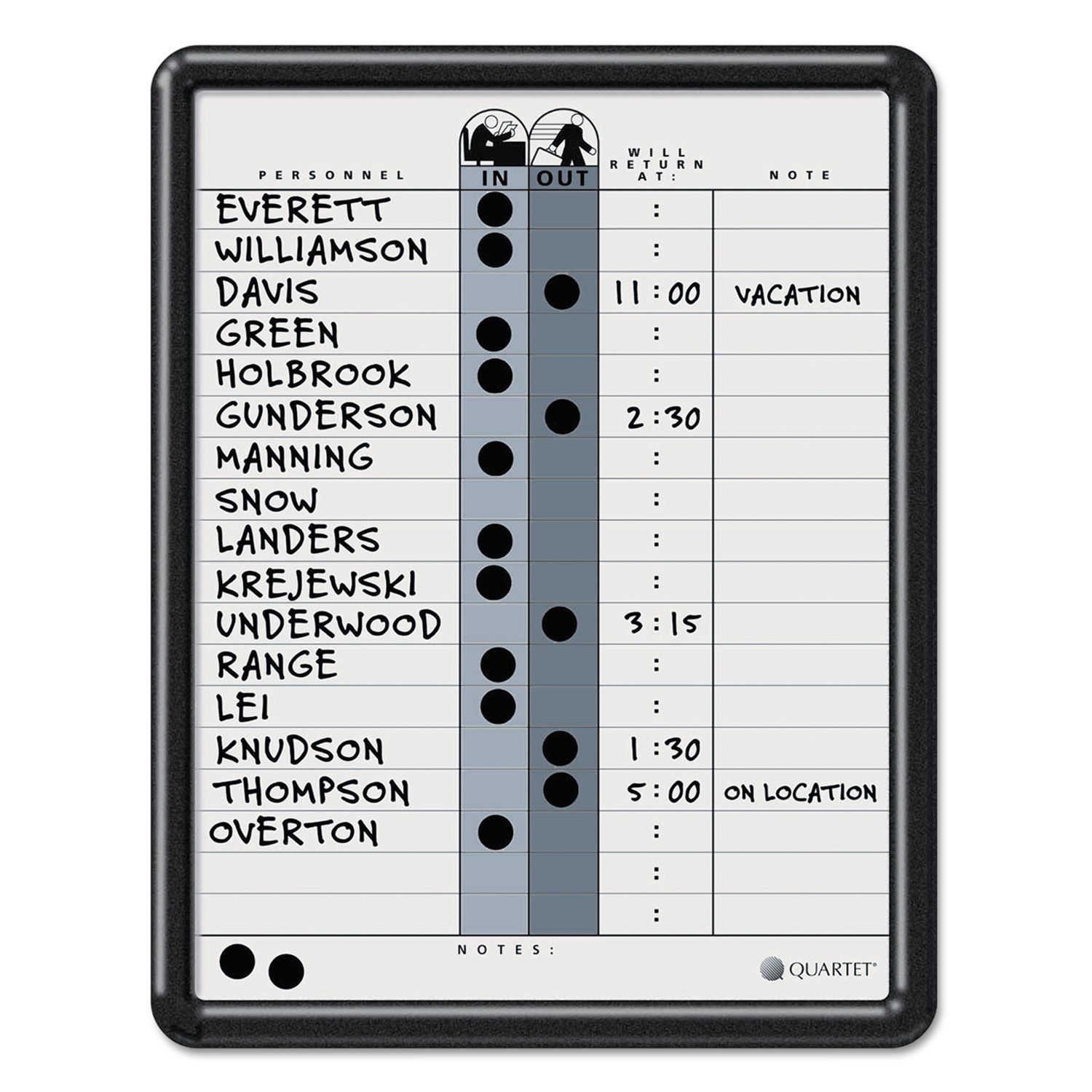 -- Employee In/Out Board, Porcelain, 11 x 14, Gray, Black Aluminum Frame