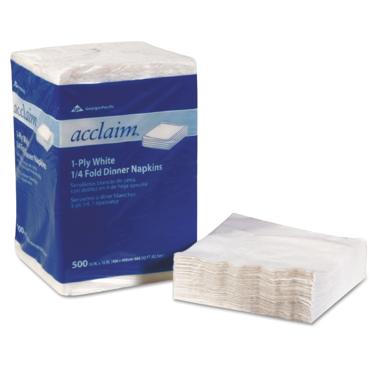 Acclaim 36202 1/4 Fold Paper Dinner Napkins, White, 1-Ply, 16-Inch x16-Inch, 500/PK, 8 PK/CT