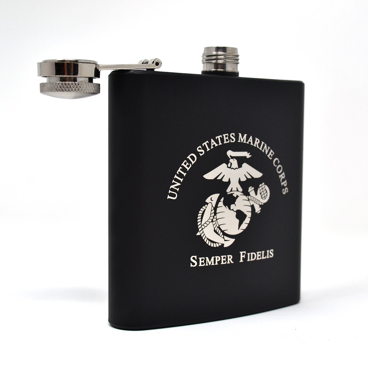 6 oz USMC Flask | Matte Black Stainless Steel Marine Corps Hip Flask for Liquor β US Marine Corps Gifts | Disabled USMC Vet Owned SMALL Business