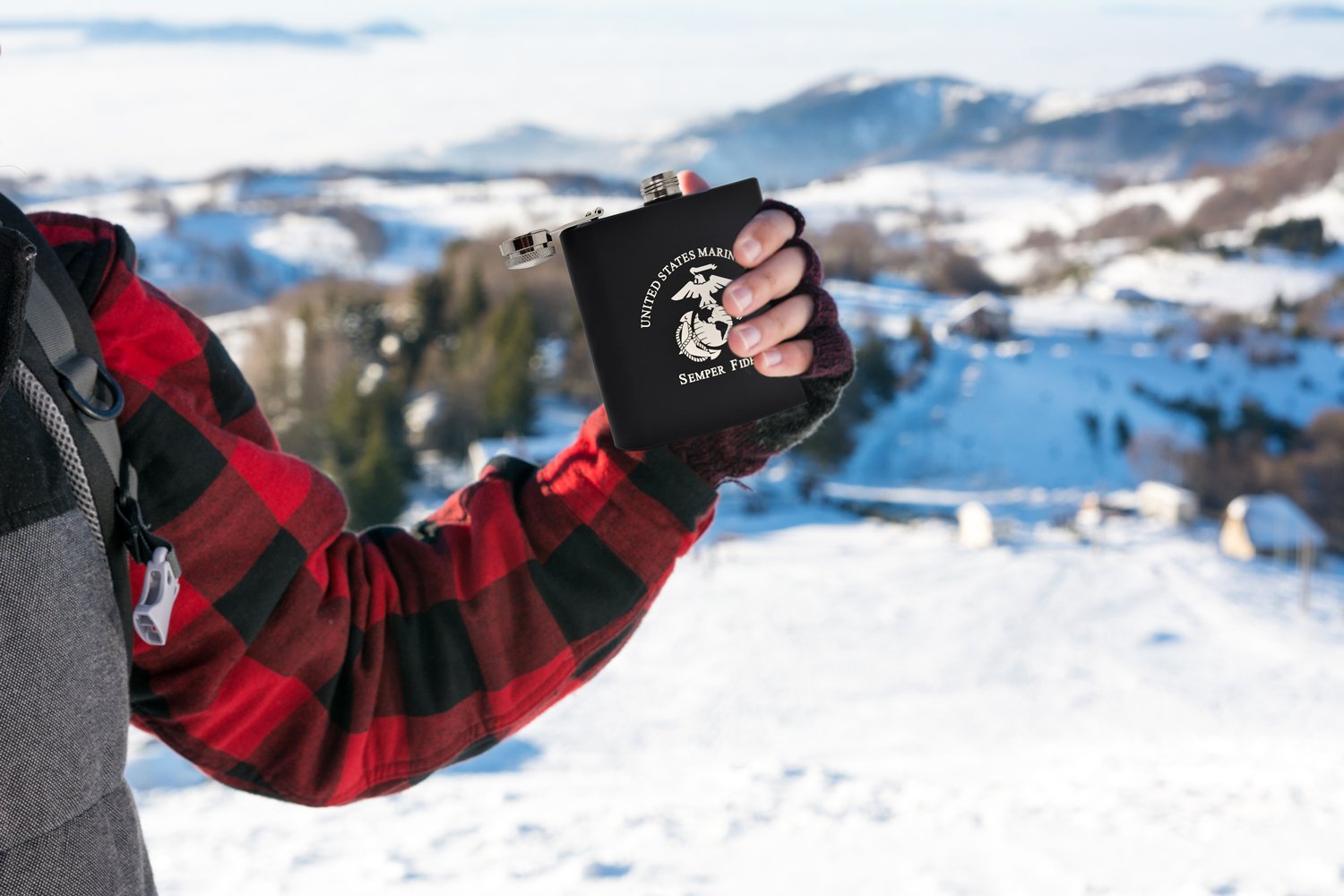 6 oz USMC Flask | Matte Black Stainless Steel Marine Corps Hip Flask for Liquor β US Marine Corps Gifts | Disabled USMC Vet Owned SMALL Business