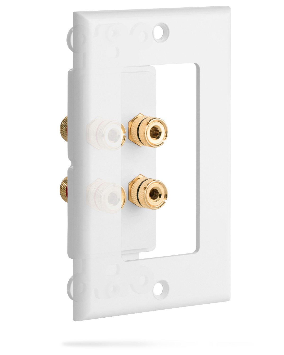 Fosmon Home Theater Wall Plate - Premium Quality Gold Plated Copper Banana Binding Post Coupler Type Wall Plate (White) (Two Speaker)