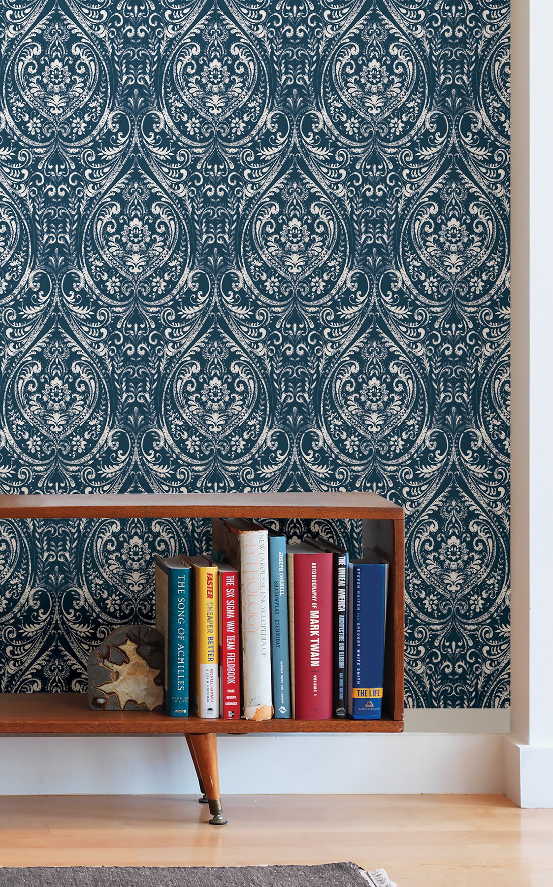 NuWallpaper NU1689 Bohemian Damask Indigo Peel & Stick Wallpaper, Blue