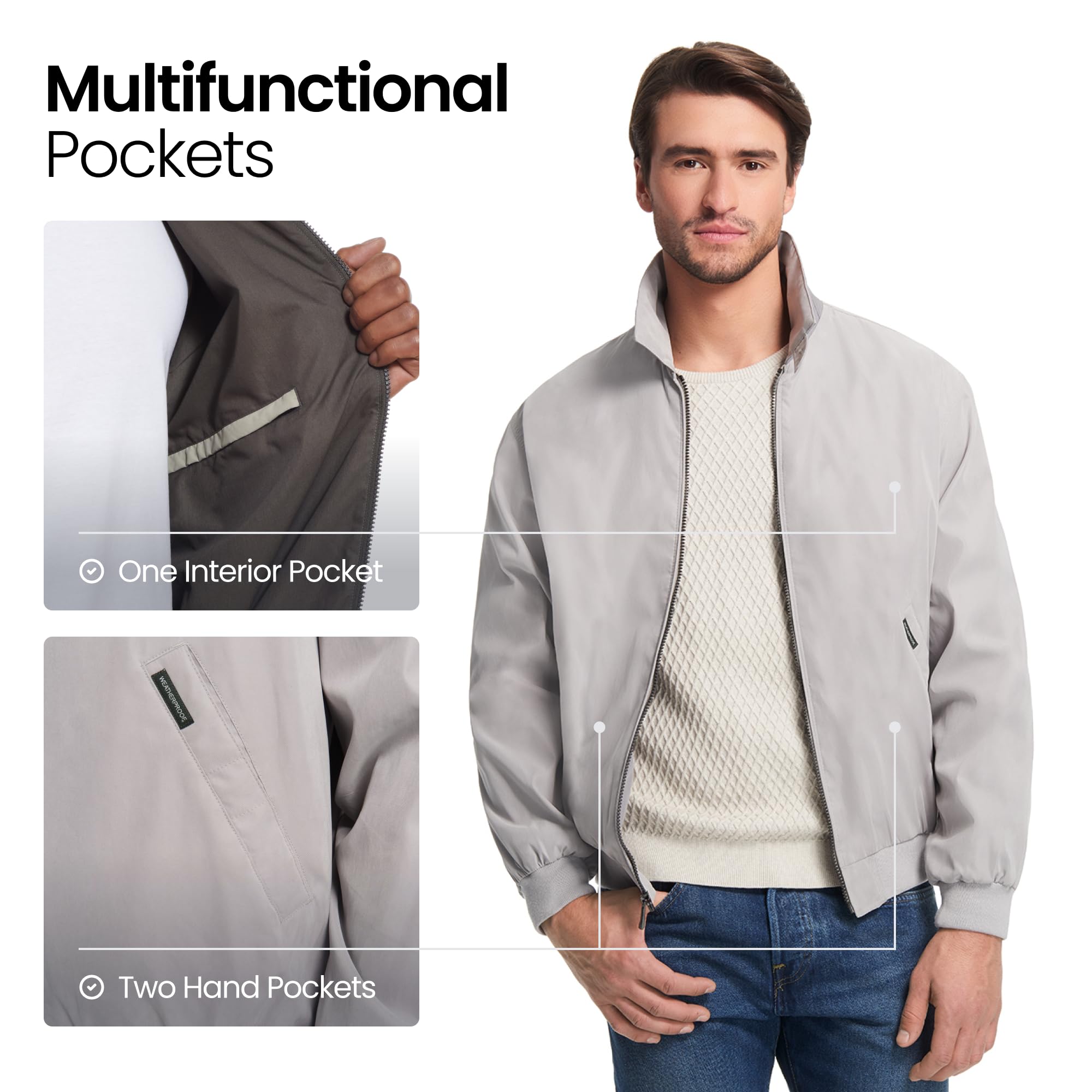 Weatherproof Garment Co. Men's Microfiber Classic Golf Jacket, Fog, Medium