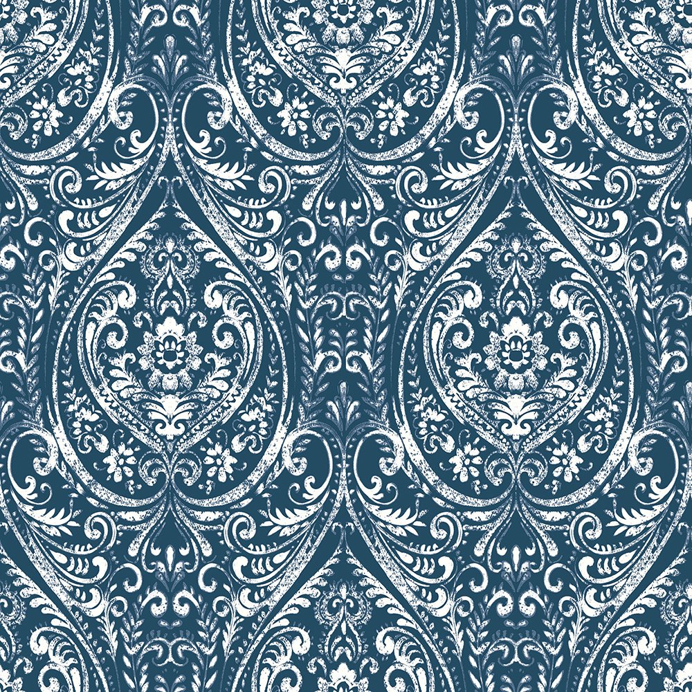 NuWallpaper NU1689 Bohemian Damask Indigo Peel & Stick Wallpaper, Blue