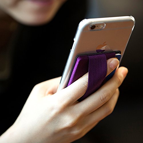 Sinjimoru Cell Phone Grip with Card Wallet, Phone Wallet Stick on Card Holder for Back of Phone, Slim Wallet with Elastic Phone Strap. Sinji Pouch Band Black