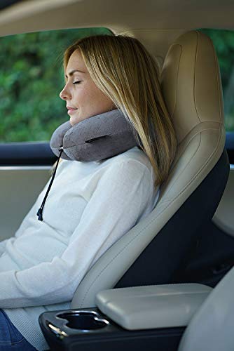 TRAVELREST - Travel & Neck Pillow, Therapeutic Memory Foam, Washable Micro-Fiber Cover, Soft and Comfortable - Head Support for Long Flights, Compact and Ergonommic Design, Attaches to Luggage - Blue