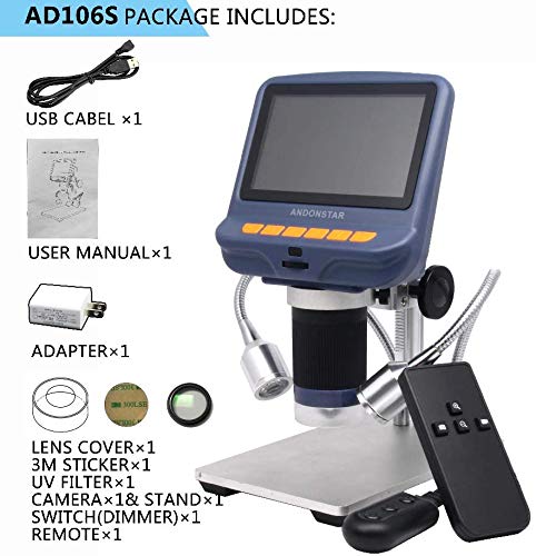 Andonstar AD106S Digital Solder Microscope Electronic Repair Coin Collection Jewelry Appraisal Antique Authentication and Children Biology Slides Observation 200X Magnification with 4.3-inch Display