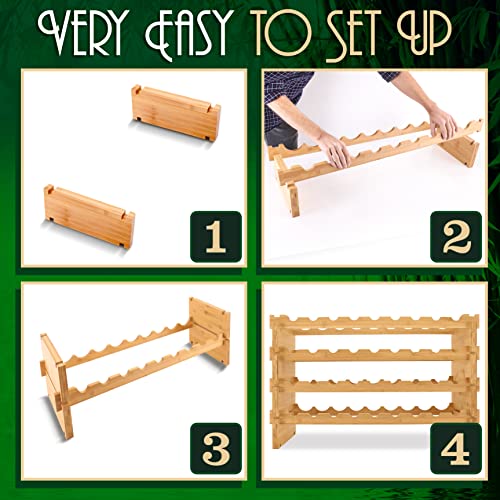 SereneLife 36 Bottle Stackable Wine Rack, 33.5β x 10β x 21β 4-Tier Large Floor Freestanding Modular Wine Bottle Storage Display Shelf Natural Bamboo Wood Construction for Kitchen and Cellar