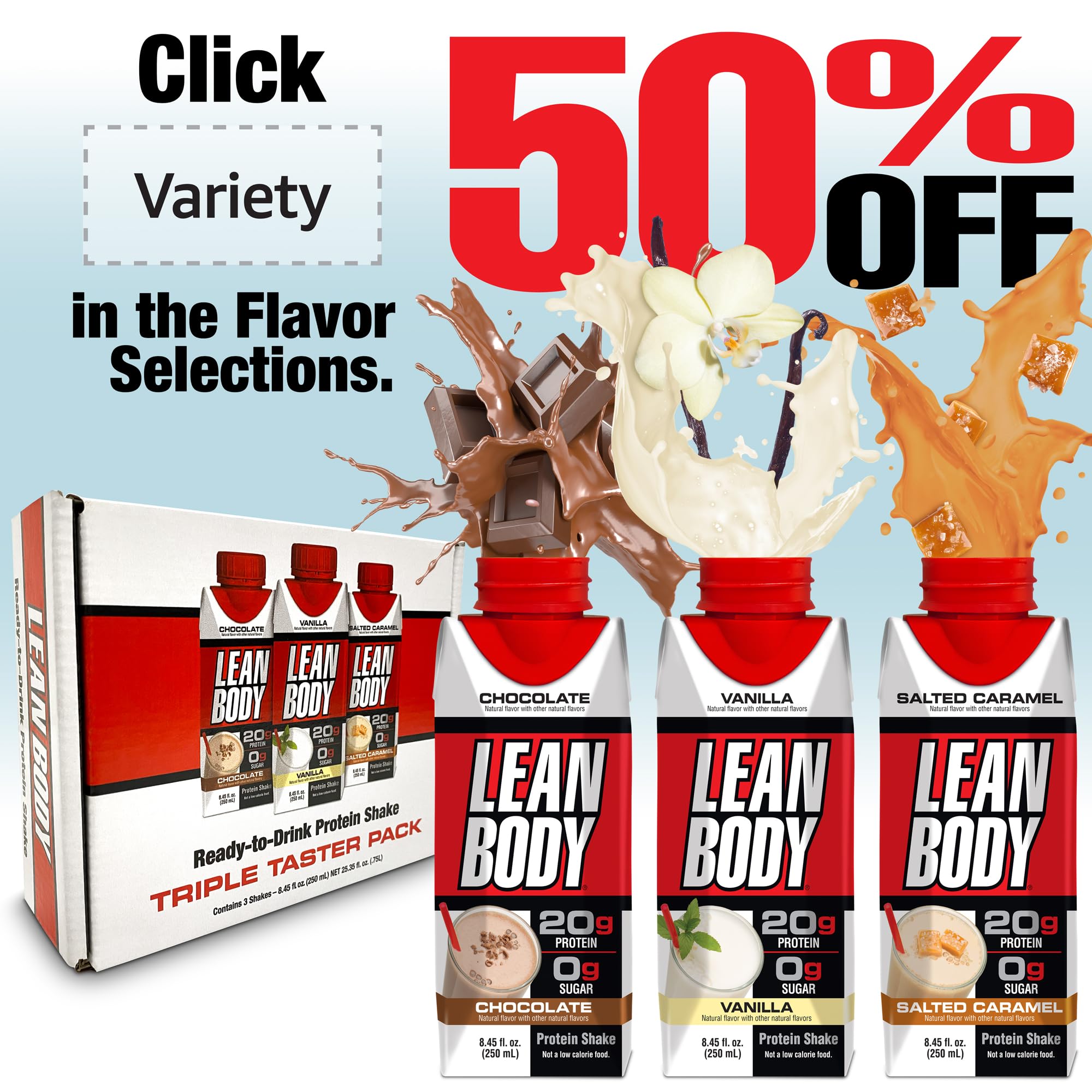 Lean Body Ready-to-Drink Salted Caramel Protein Shake, 40g Protein, Whey Blend, 0 Sugar, Gluten Free, 22 Vitamins & Minerals, 17 Fl Oz (Pack of 12)
