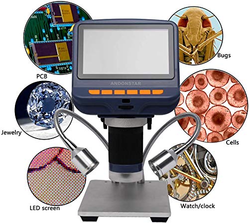 Andonstar AD106S Digital Solder Microscope Electronic Repair Coin Collection Jewelry Appraisal Antique Authentication and Children Biology Slides Observation 200X Magnification with 4.3-inch Display