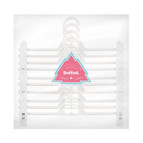 DOITOOL Skirt Hangers with Clips and Strap Hooks, 10Pc Adjustable Space Saving Pants Hanger, Plastic Kids Coat Clothes Garment Top Clip Hangers for Closet Organizer, 360-Rotating Swivel Hook (White)
