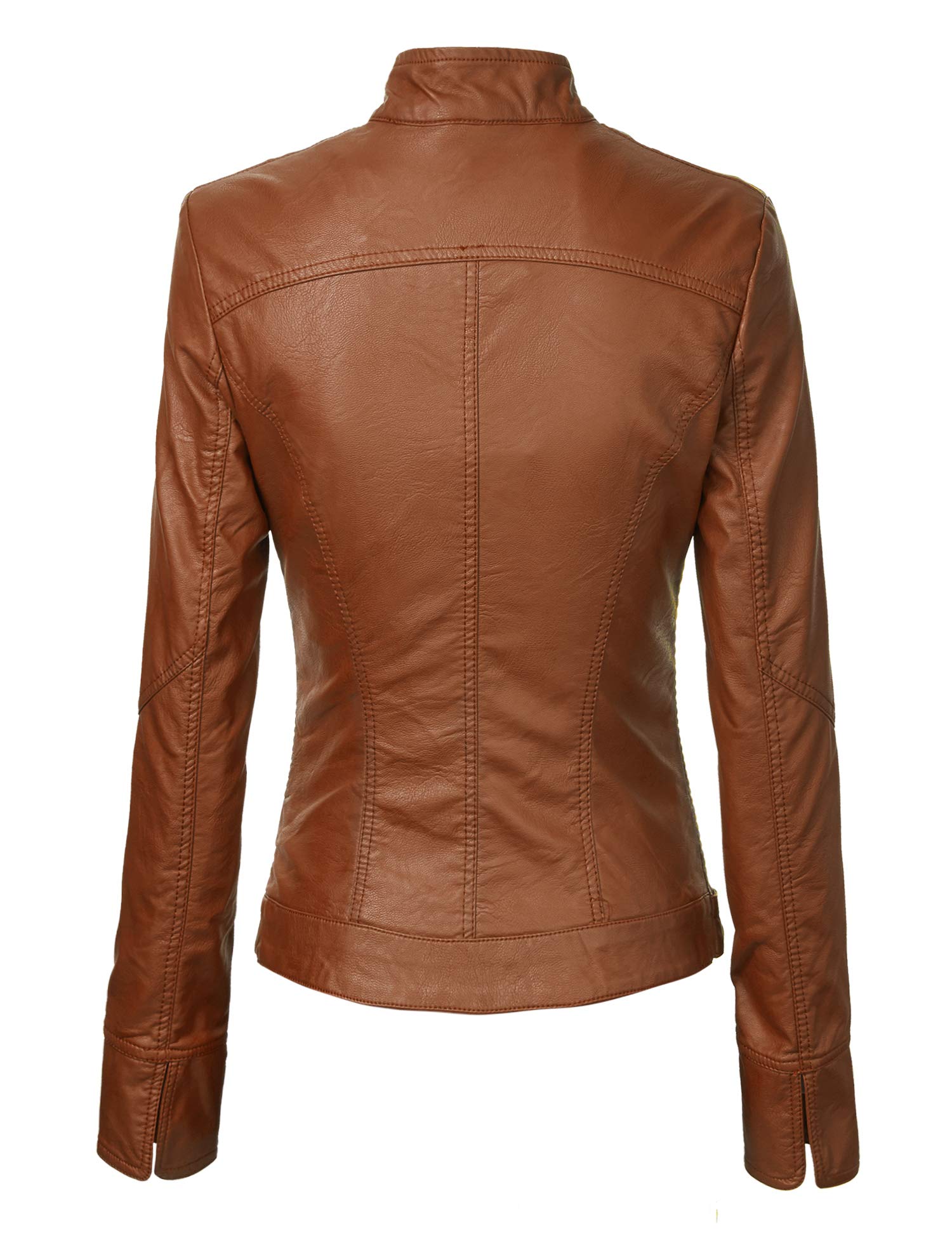 Lock and Love LL WJC747 Womens Dressy Vegan Leather Biker Jacket L Camel
