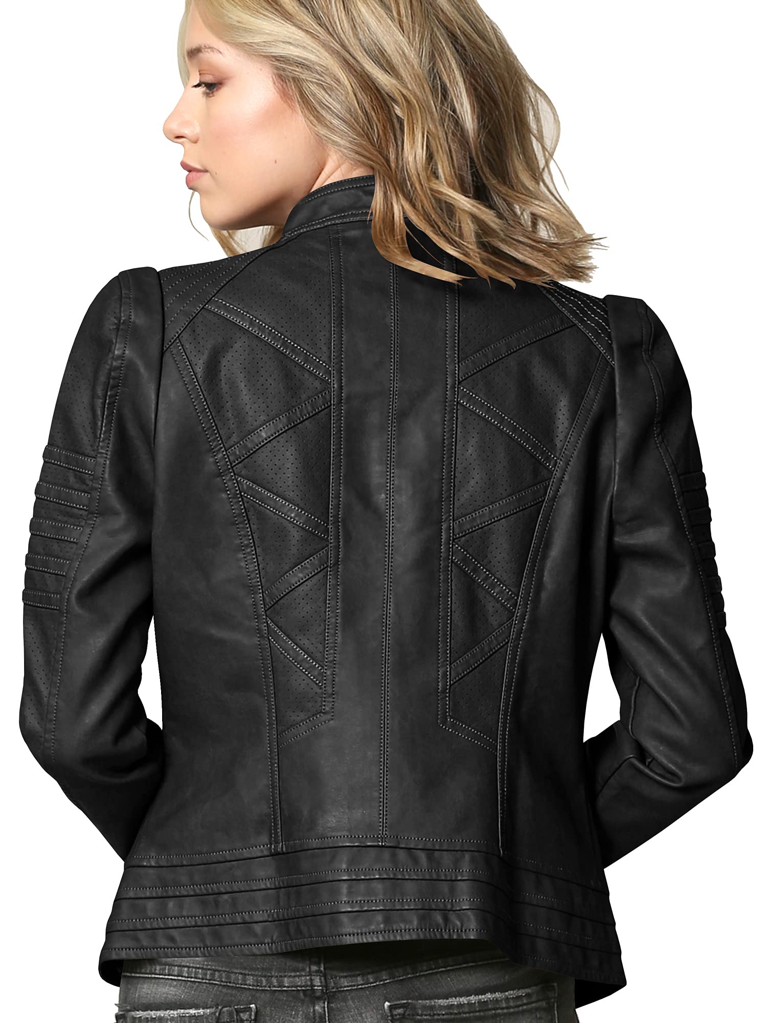 Made By Johnny MBJ WJC746 Womens Vegan Leather Motorcycle Jacket L Black