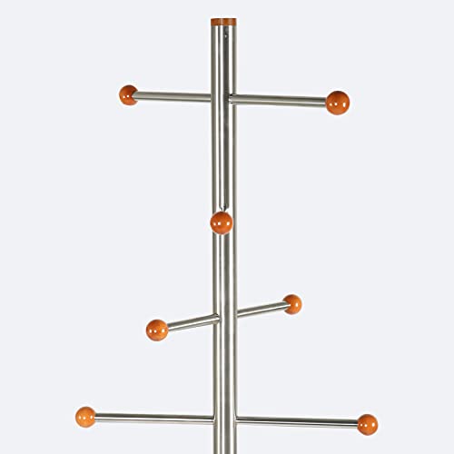 M&T Displays Free Standing 74 Inch Height Coat, Clothes, Hat Hanger Stand with Marble Base, Heavy Duty, Portable, Clothing Organizer Rack, Indoor Bedroom, Entryway, Hall Silver (Maze Cherry)