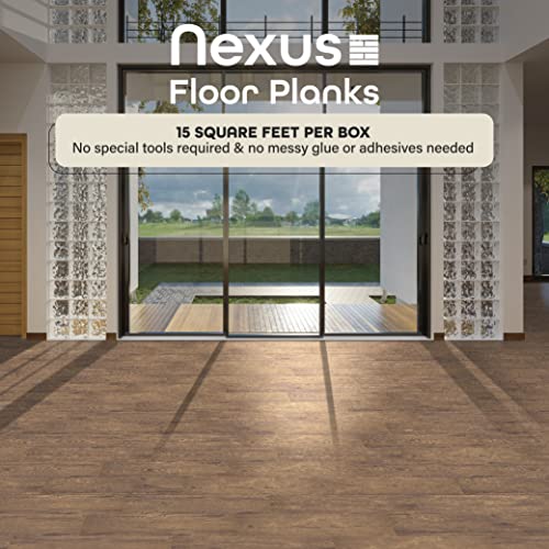 Vinyl Peel and Stick Floor Tile, Self-Adhesive Wood Plank, 10-Pack (15 Square Feet) - 6 Inch Width, 36 Inch Length, 1.2mm - Saddle - Easy DIY Nexus Planks for Any Room by Achim Home Decor