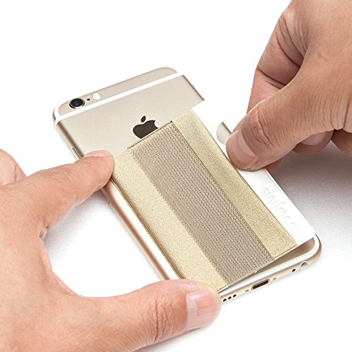 Sinjimoru Cell Phone Grip with Card Wallet, Phone Wallet Stick on Card Holder for Back of Phone, Slim Wallet with Elastic Phone Strap. Sinji Pouch Band Black