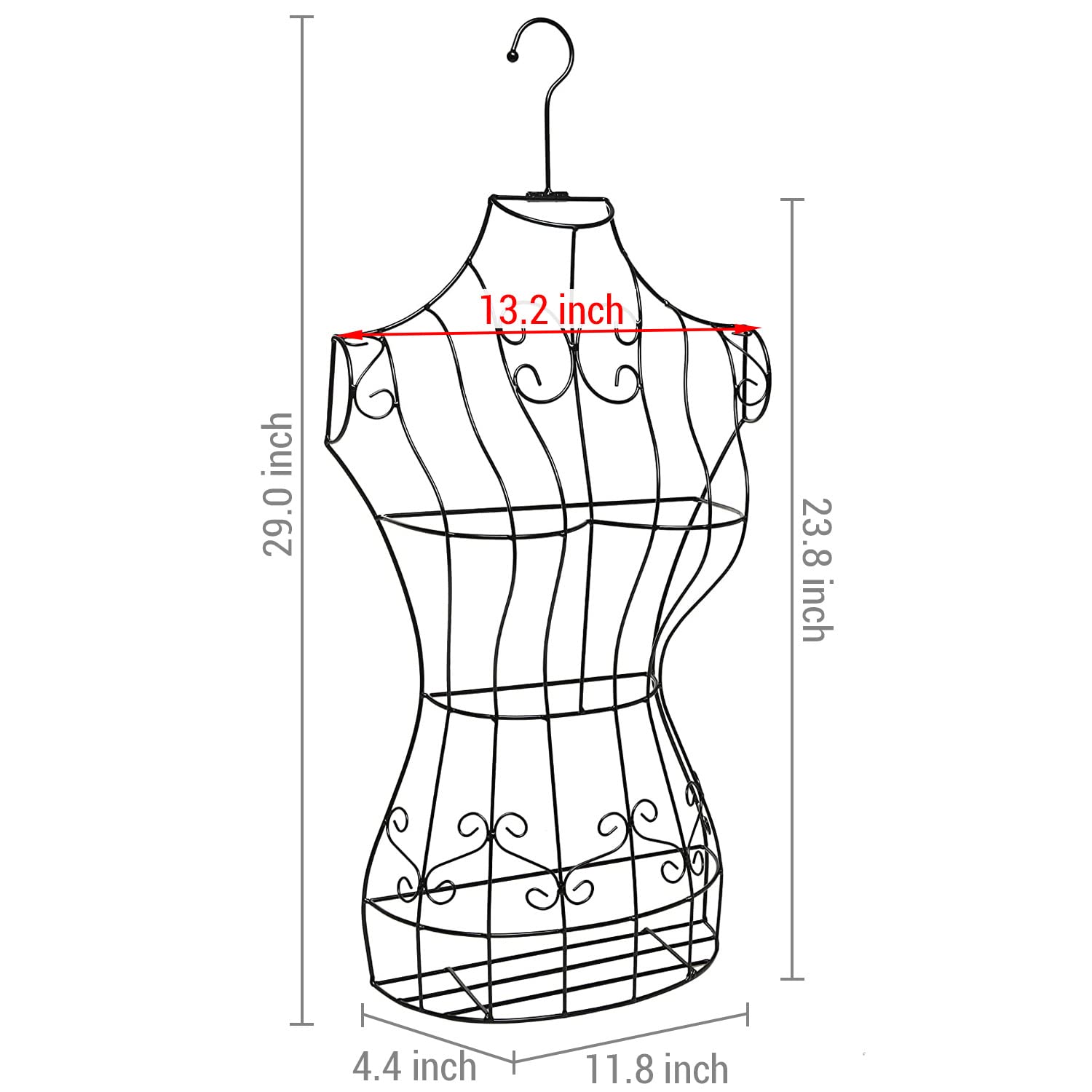 MyGift Black Metal Hanging Full Body Torso Mannequin for Sewing Dress Form and Boutique Display
