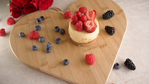 Heart Shaped Cutting Board Organic Bamboo 12 x 13.5 Large Generous Size Perfectly Crafted to Serve or Hang Valentines Day Romantic Gift Meat Cheese Charcuterie Wood Tray