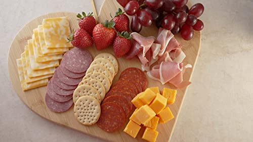 Heart Shaped Cutting Board Organic Bamboo 12 x 13.5 Large Generous Size Perfectly Crafted to Serve or Hang Valentines Day Romantic Gift Meat Cheese Charcuterie Wood Tray