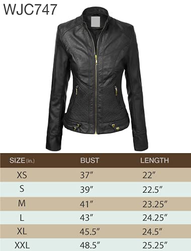 Lock and Love LL WJC747 Womens Dressy Vegan Leather Biker Jacket L Camel