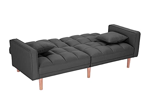 QSSLLC Futon Sofa Bed Convertible Loveseat, Sleeper Sofa with 2 Pillows and Solid Wood Legs, 76 inchL Sofa Couch for Compact Living Space, Apartment, Dorm - Dark Gray