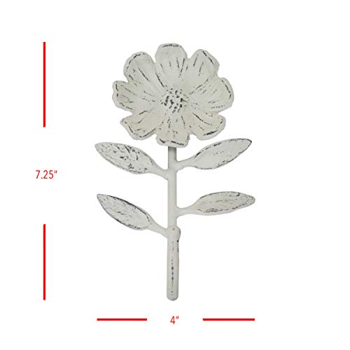 Foreside Home & Garden White Rustic Antique Flower Decorative Metal Wall Hook
