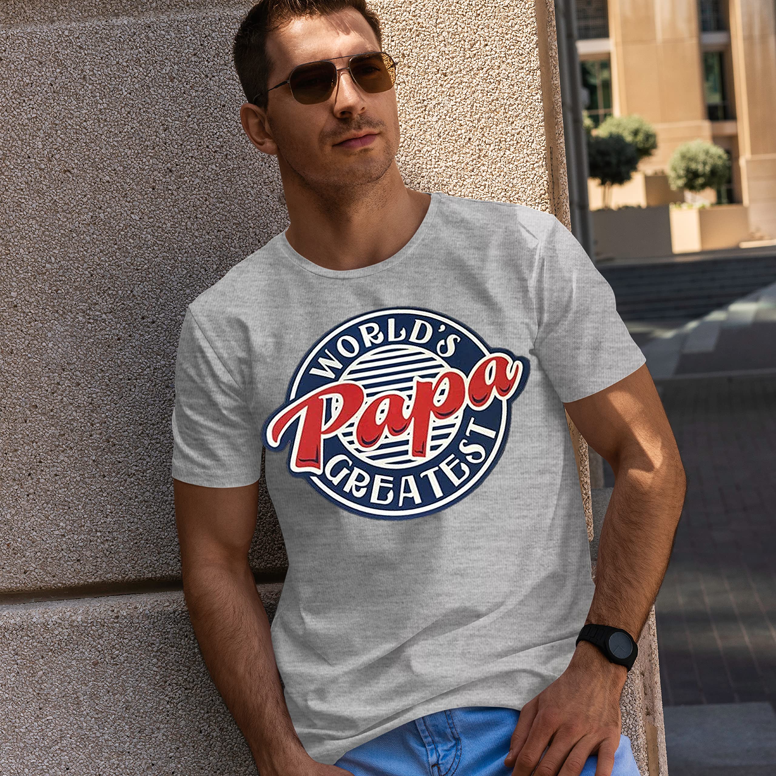 fresh tees World's Greatest Papa T-Shirt | Father's Day Shirt | Funny Gifts for Husband Dad Grandpa (Small, Heather Grey)