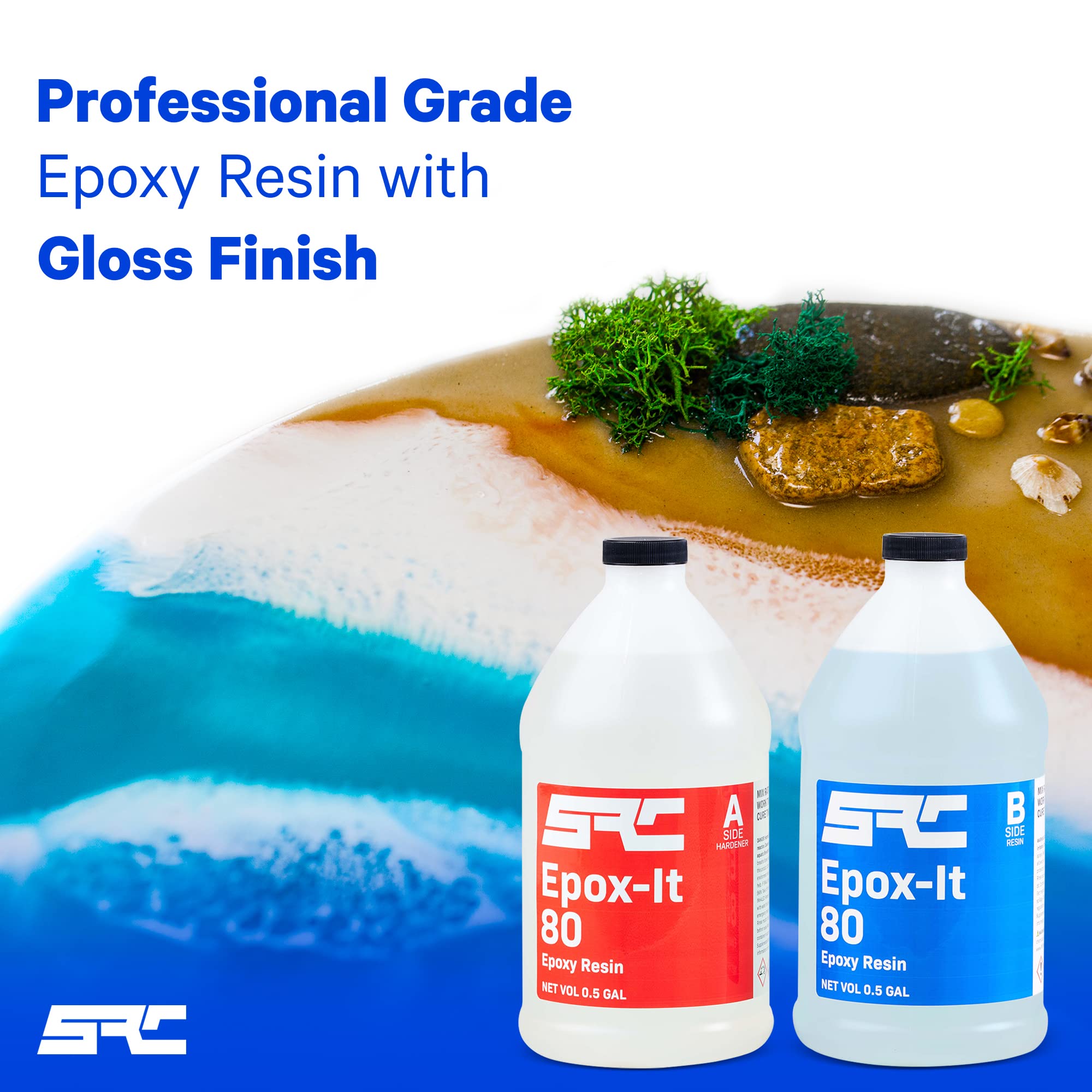 SPRESIN Epox-It 80 Clear Epoxy Resin Kit, for Beginners and Experts Alike, Epoxy Coating Ideal for Bar Top, Countertop, Tabletop, Crystal Clear Formula for Jewelry Art, and Laminating - 1 Gal