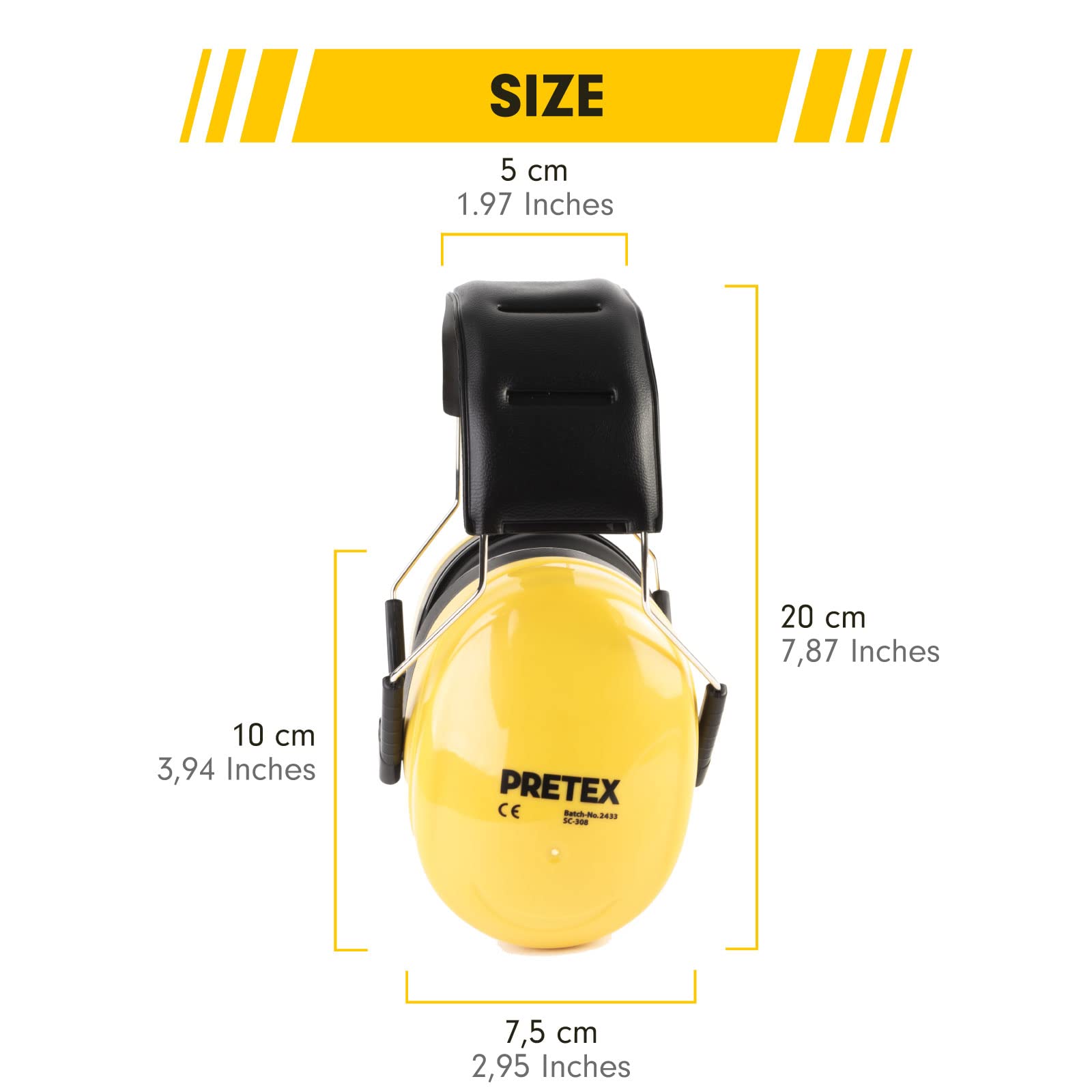 PRETEX Ear Defenders with SNR 34dB - Lightweight Ear Muffs Protection for Adults - Adjustable Noise Canceling Headphones - Over Ear Earmuffs for Work or Home - Yellow