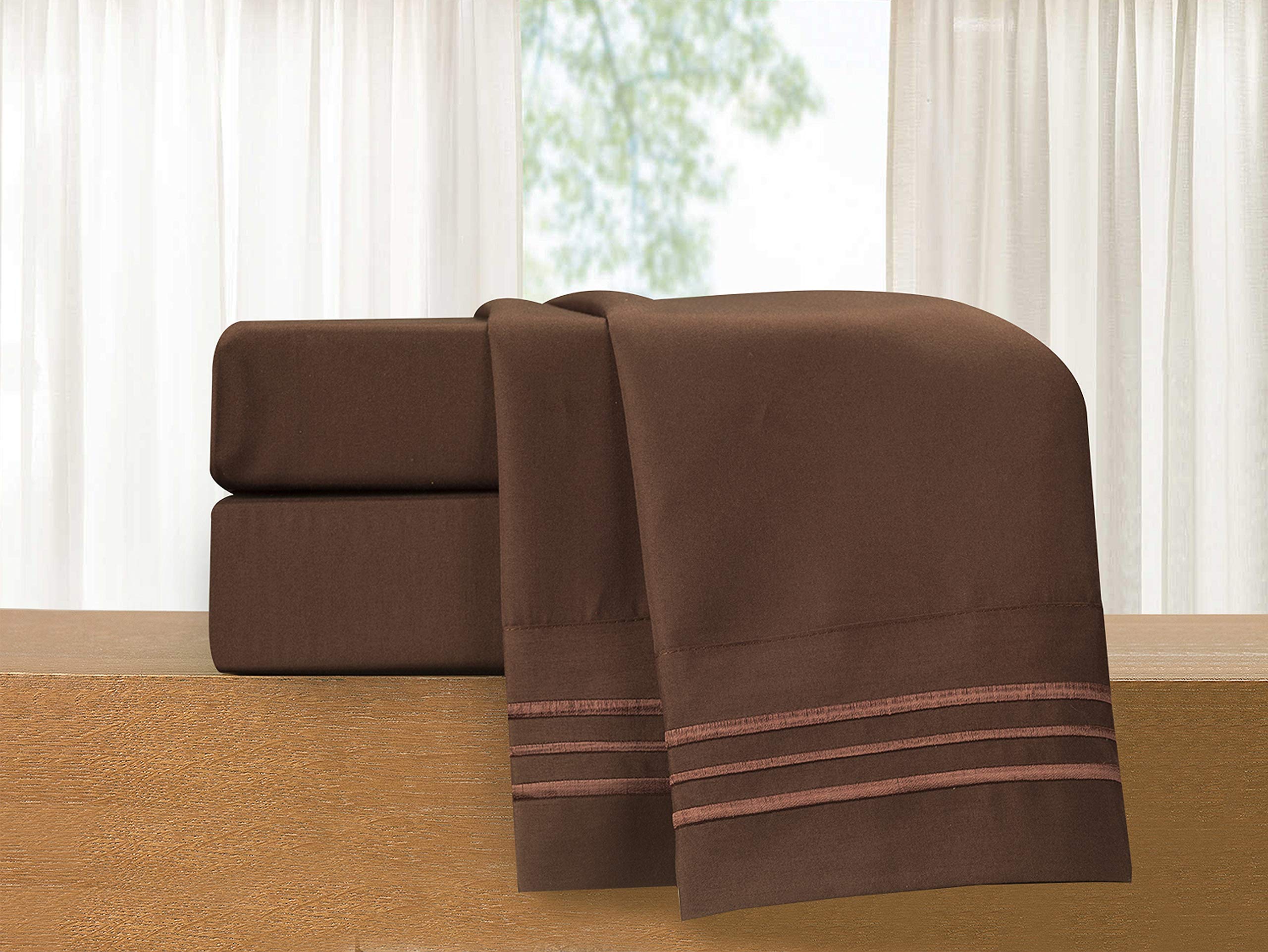 Elegant Comfort 1500 Thread Count Embroidered Egyptian Quality Luxurious Silky Soft Wrinkle & Fade Resistant 2-Piece Pillowcase, King, Chocolate Brown
