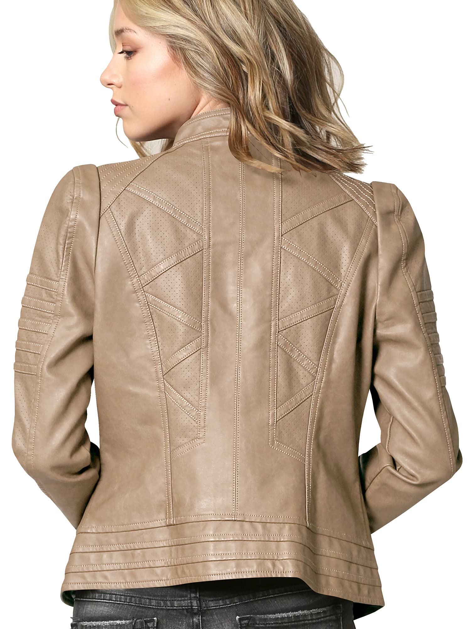 Made By Johnny MBJ WJC746 Womens Vegan Leather Motorcycle Jacket S Khaki