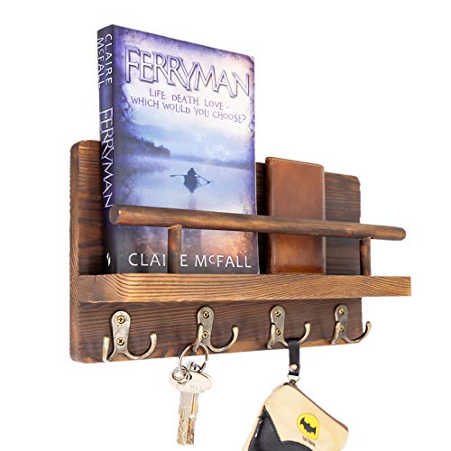 Key Holder for Wall Wooden Mail Holder for Wall Rustic Key Hanger for Wall Key Rack with 4 Double Key Hooks and A Floating Shelf Home Decor Mail Organizer Wall Mount for Entryway - All Solid Pine Wood