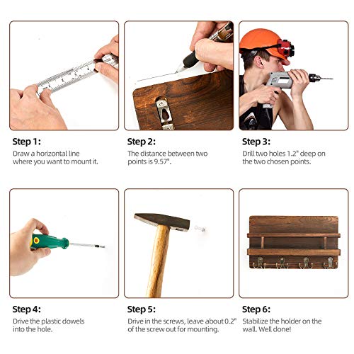 Key Holder for Wall Wooden Mail Holder for Wall Rustic Key Hanger for Wall Key Rack with 4 Double Key Hooks and A Floating Shelf Home Decor Mail Organizer Wall Mount for Entryway - All Solid Pine Wood