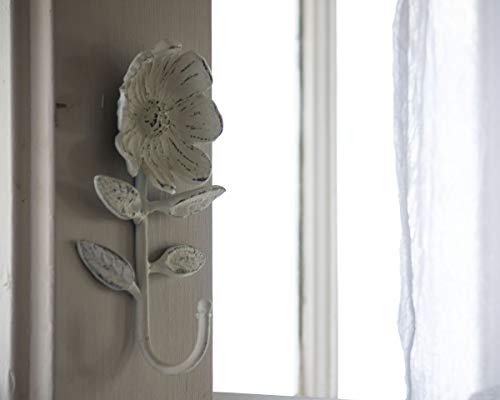Foreside Home & Garden White Rustic Antique Flower Decorative Metal Wall Hook