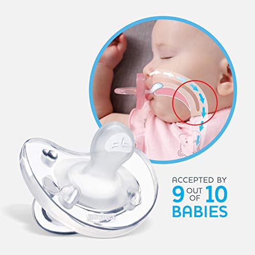 Chicco PhysioForma 100% Soft Silicone One Piece Pacifier for Babies aged 16-24 months | BPA & Latex Free | Reusable Sterilizing Case | Clear, 2pk