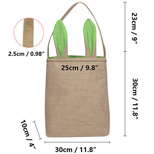 KEFAN 6 Pack Easter Bunny Bags Easter Bunny Baskets Jute Burlap Bunny Ear Tote Bags (Easter Bags 02)