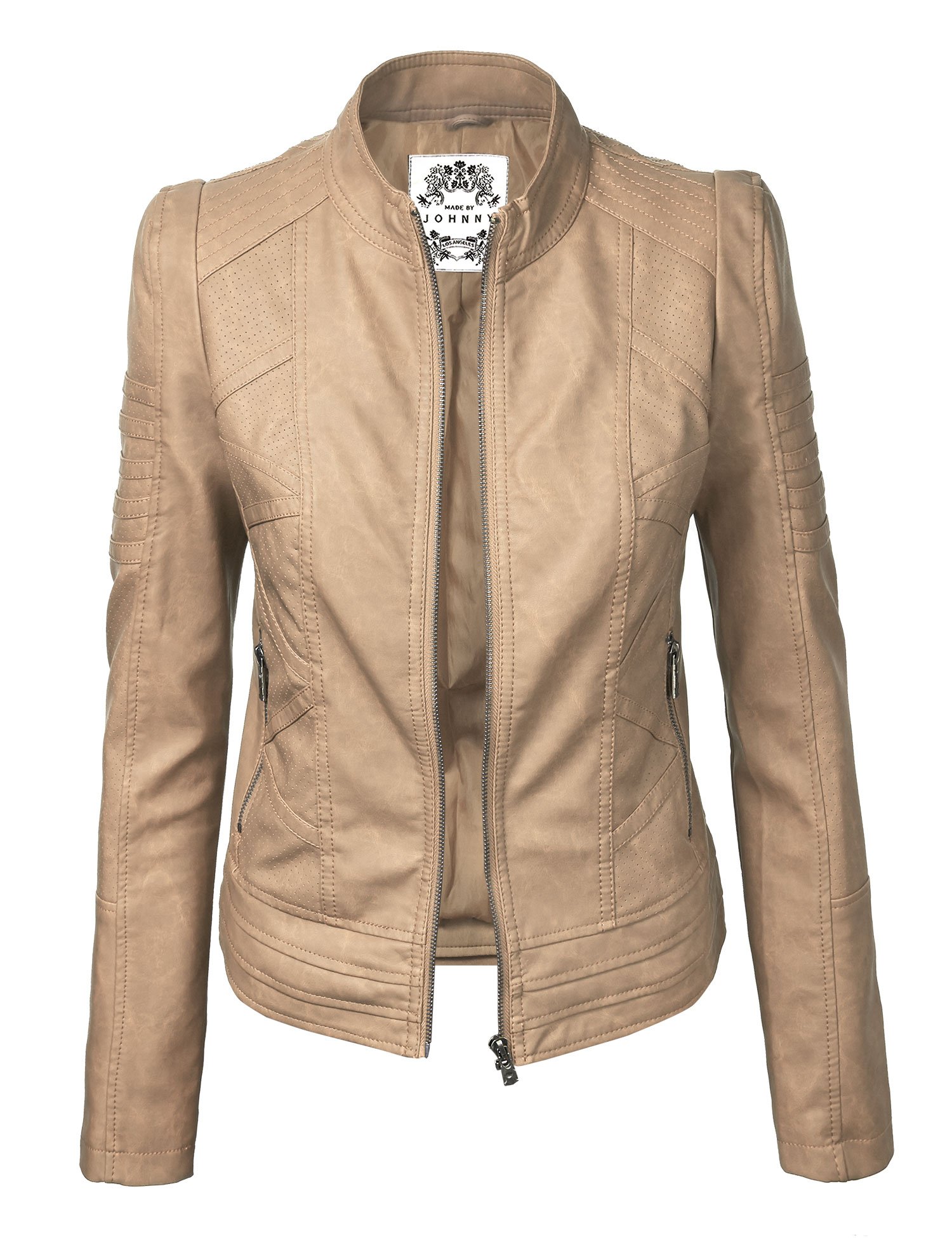 Made By Johnny MBJ WJC746 Womens Vegan Leather Motorcycle Jacket S Khaki
