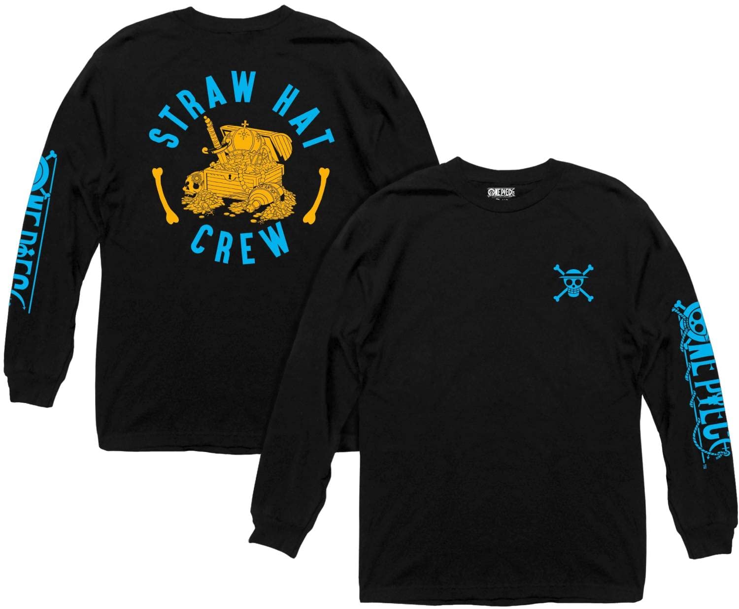 Ripple Junction One Piece Adult Long Sleeve T-Shirt Straw Hat Crew Treasure Chest Anime Shirt for Men and Women Officially Licensed Medium Black