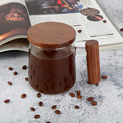 COMI Glass Coffee Mugs, Clear Coffee Mugs with Walnut Lid&Handle,Wide Mouth Extra Large Capacity Cup, Perfect for Latte, Mocha, Cappuccino, Tea and Juice, Microwave Safe(15oz/450ml)