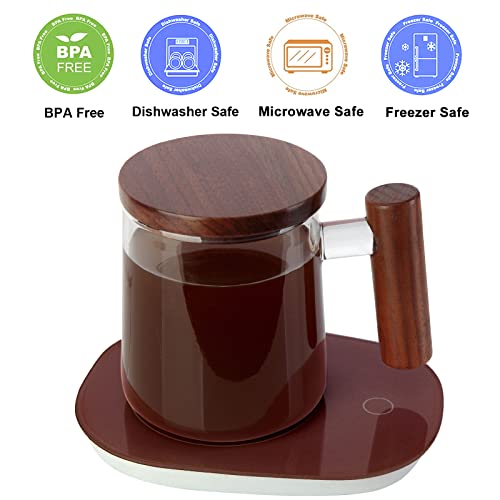 COMI Glass Coffee Mugs, Clear Coffee Mugs with Walnut Lid&Handle,Wide Mouth Extra Large Capacity Cup, Perfect for Latte, Mocha, Cappuccino, Tea and Juice, Microwave Safe(15oz/450ml)