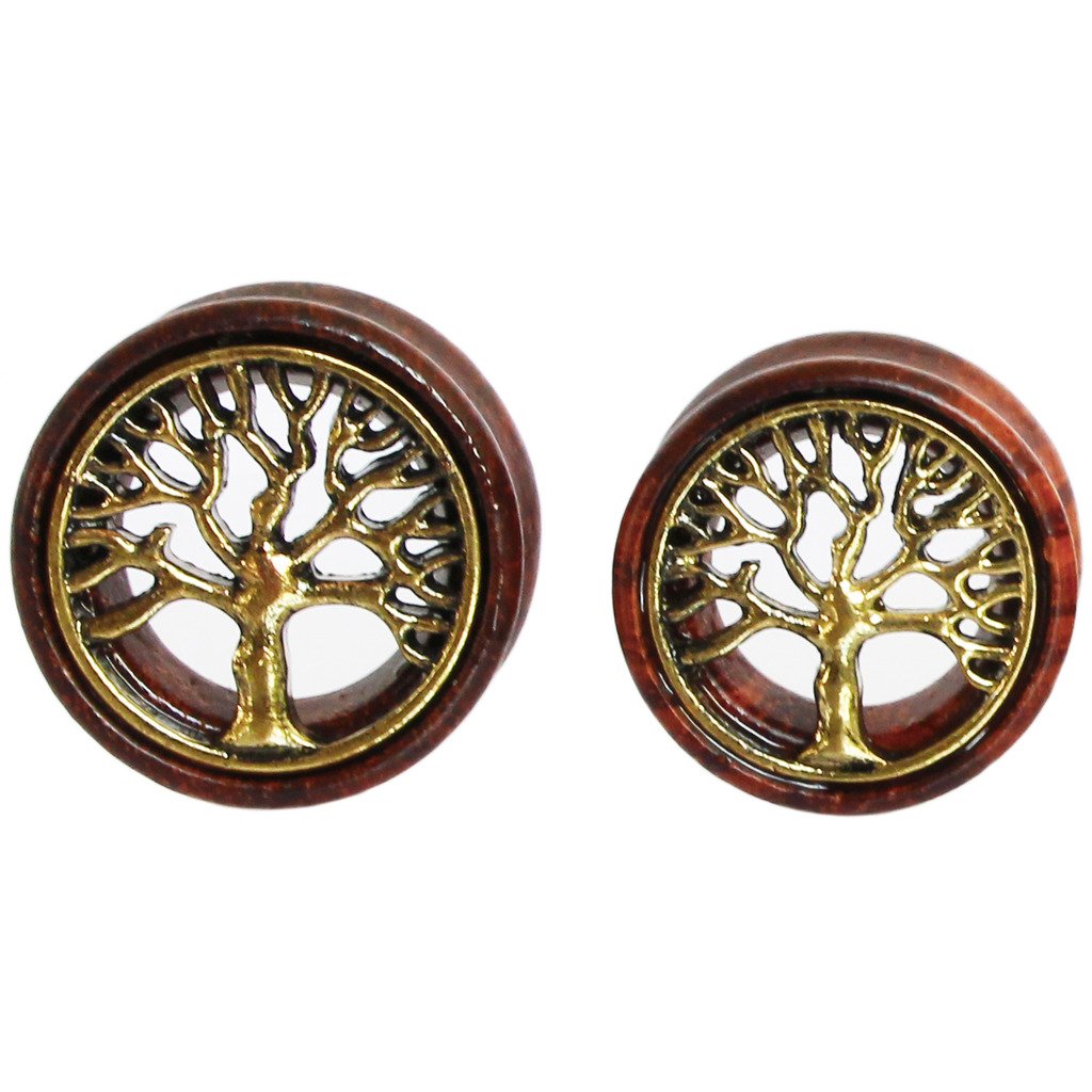 Oasis Plus Tree of Life Organic Wood Flesh Tunnels Double Flared Ear Stretcher Saddle Plugs Gauge 16mm 5/8"