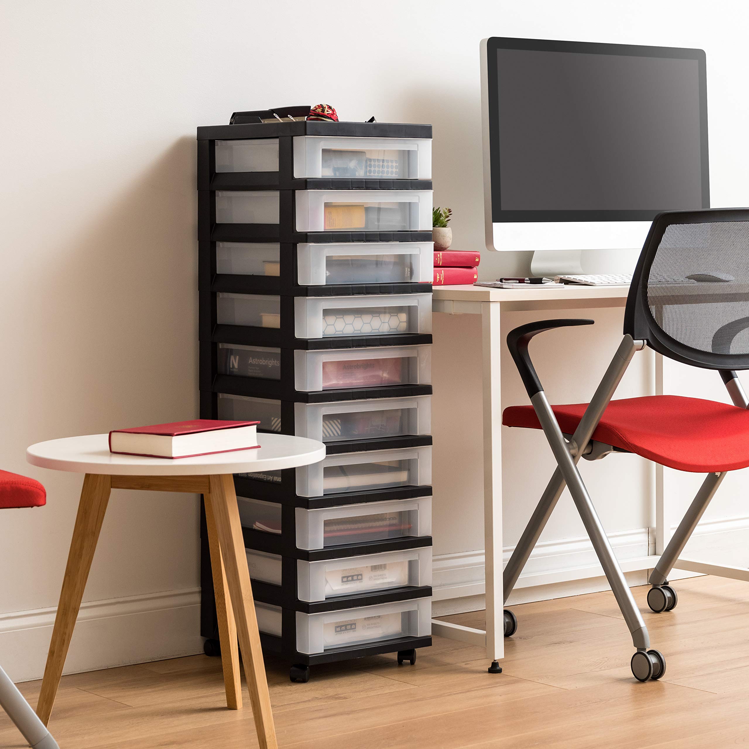 IRIS USA MC-3100-TOP 10-Drawer Storage Cart with Organizer Top, Black/Clear