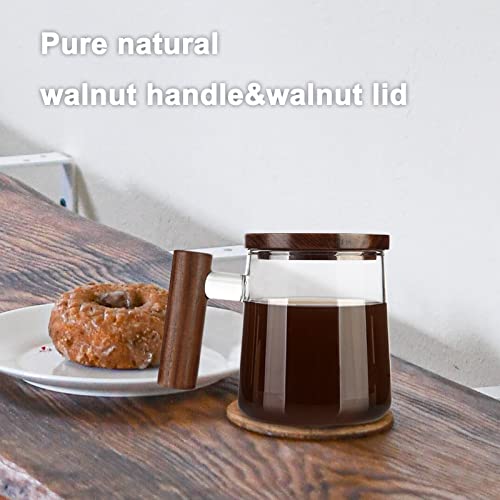 COMI Glass Coffee Mugs, Clear Coffee Mugs with Walnut Lid&Handle,Wide Mouth Extra Large Capacity Cup, Perfect for Latte, Mocha, Cappuccino, Tea and Juice, Microwave Safe(15oz/450ml)