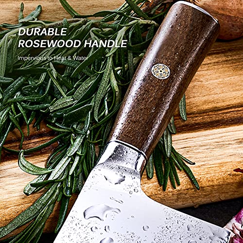 KYOKU 7 Inch Vegetable Cleaver - Daimyo Series - Vegetable Knife with Ergonomic Rosewood Handle, & Mosaic Pin - Japanese 440C Stainless Steel Kitchen Knife with Sheath & Case